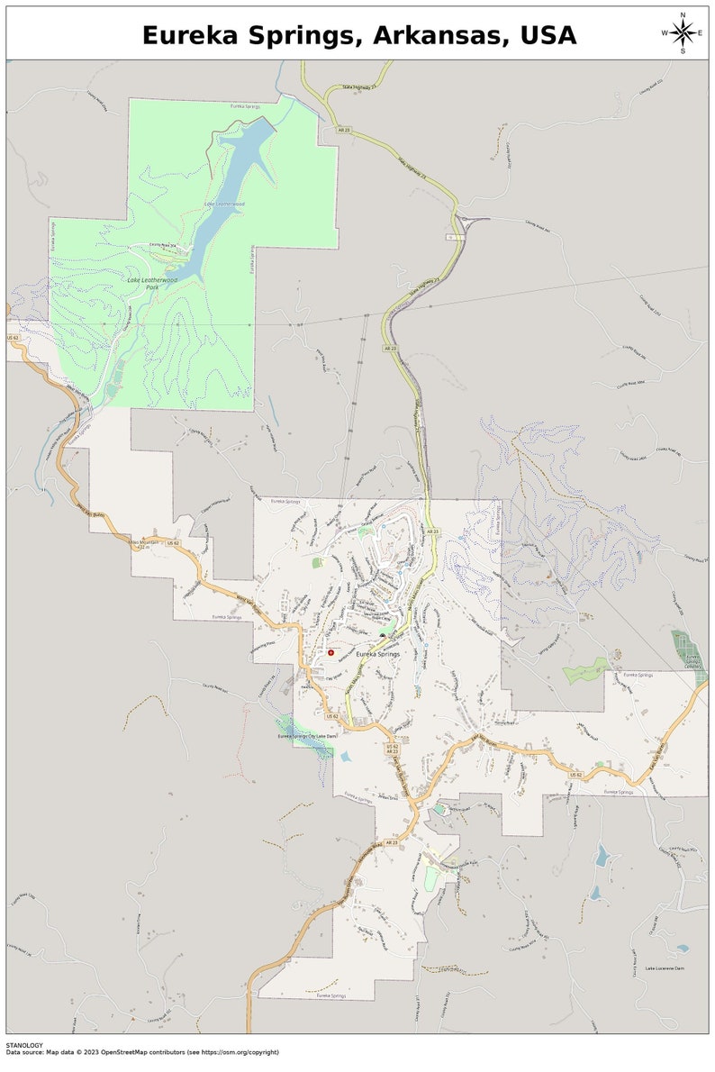Eureka Springs, Arkansas Map With STREET LABELS, Digital Print Poster ...