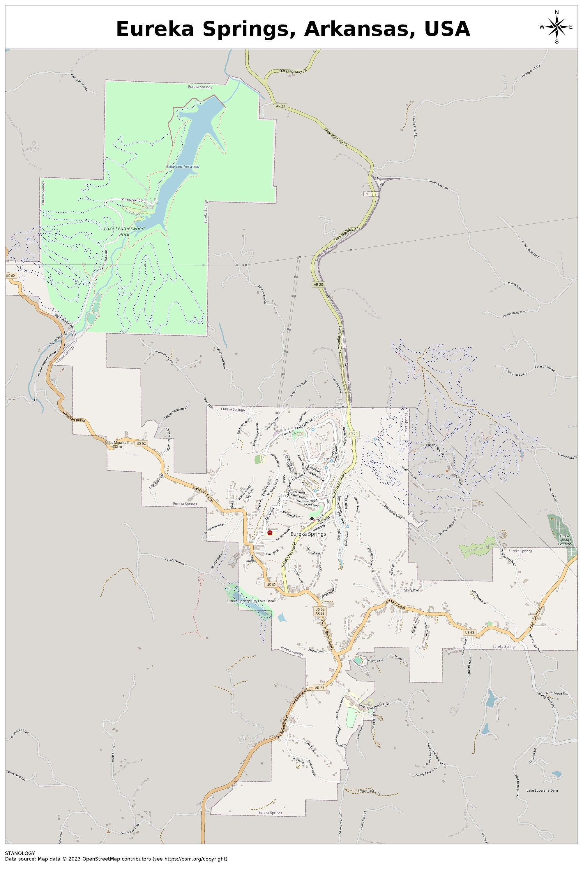 Eureka Springs, Arkansas Map With STREET LABELS, Digital Print Poster ...