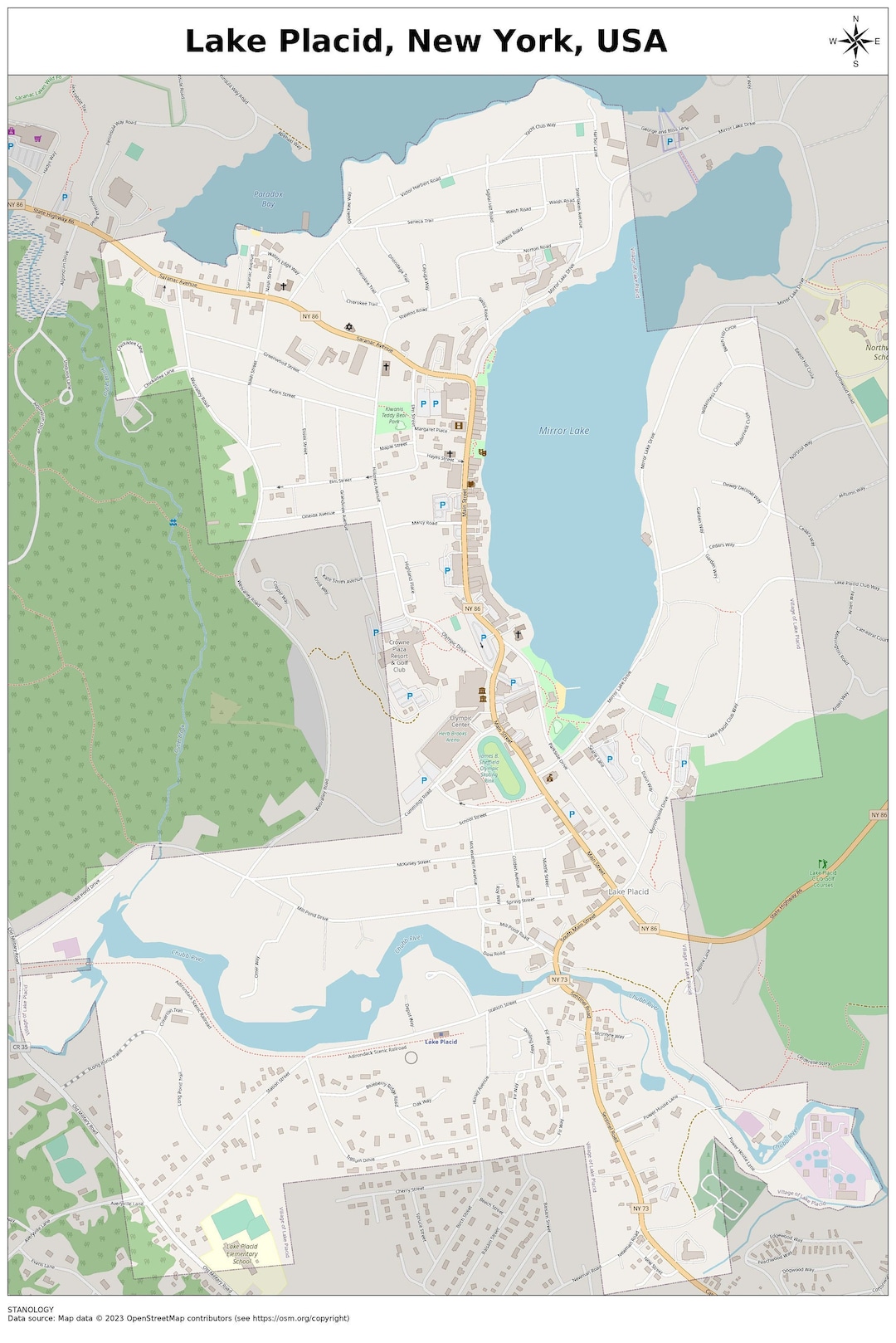 Lake Placid, New York Map With STREET LABELS, Digital Print Poster ...