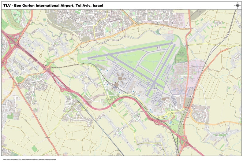 Ben Gurion International Airport (TLV) Tel Aviv Israel Map | 36x24 ...