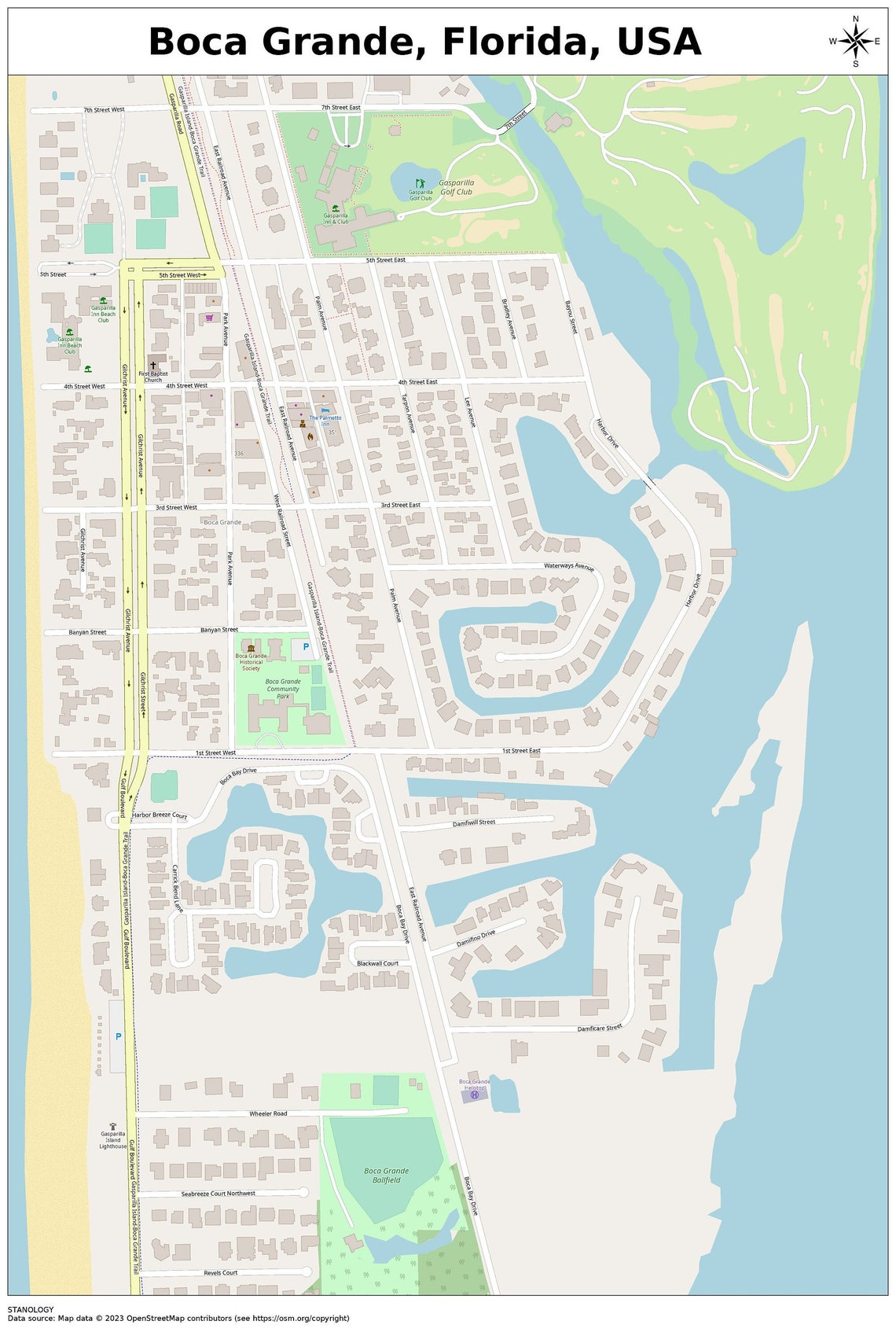 Boca Grande, Florida Map With STREET LABELS, Digital Print Poster ...