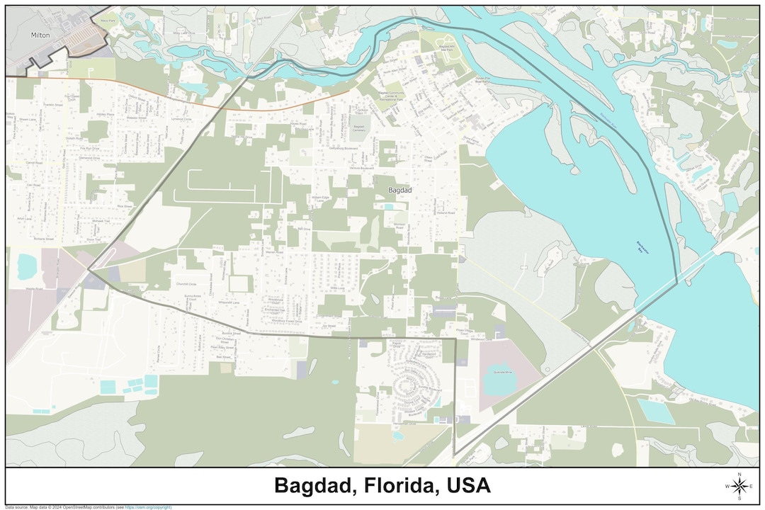 Bagdad Florida Street Map Digital Print Poster, 36x24 Inch Printable ...