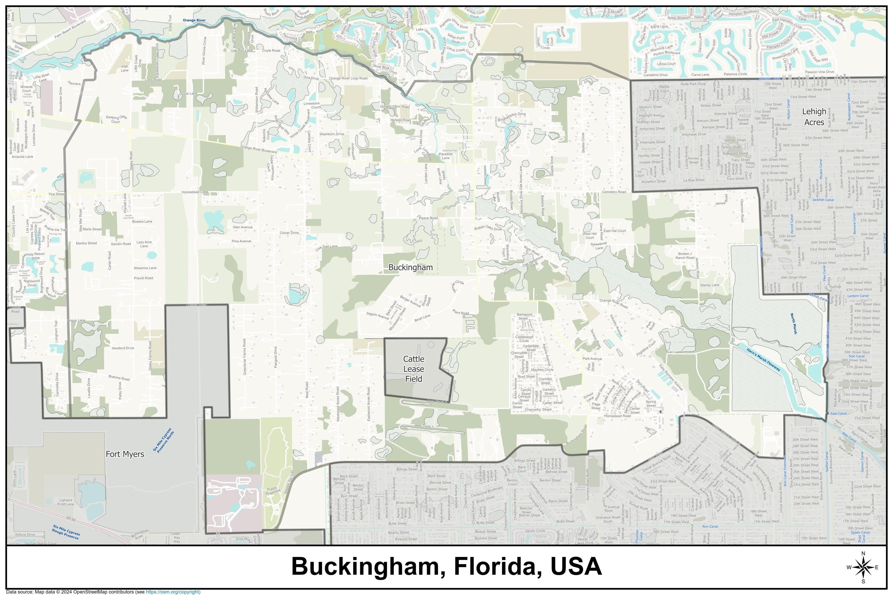 Buckingham Florida Street Map | Digital Print Poster, 36x24 Inch ...