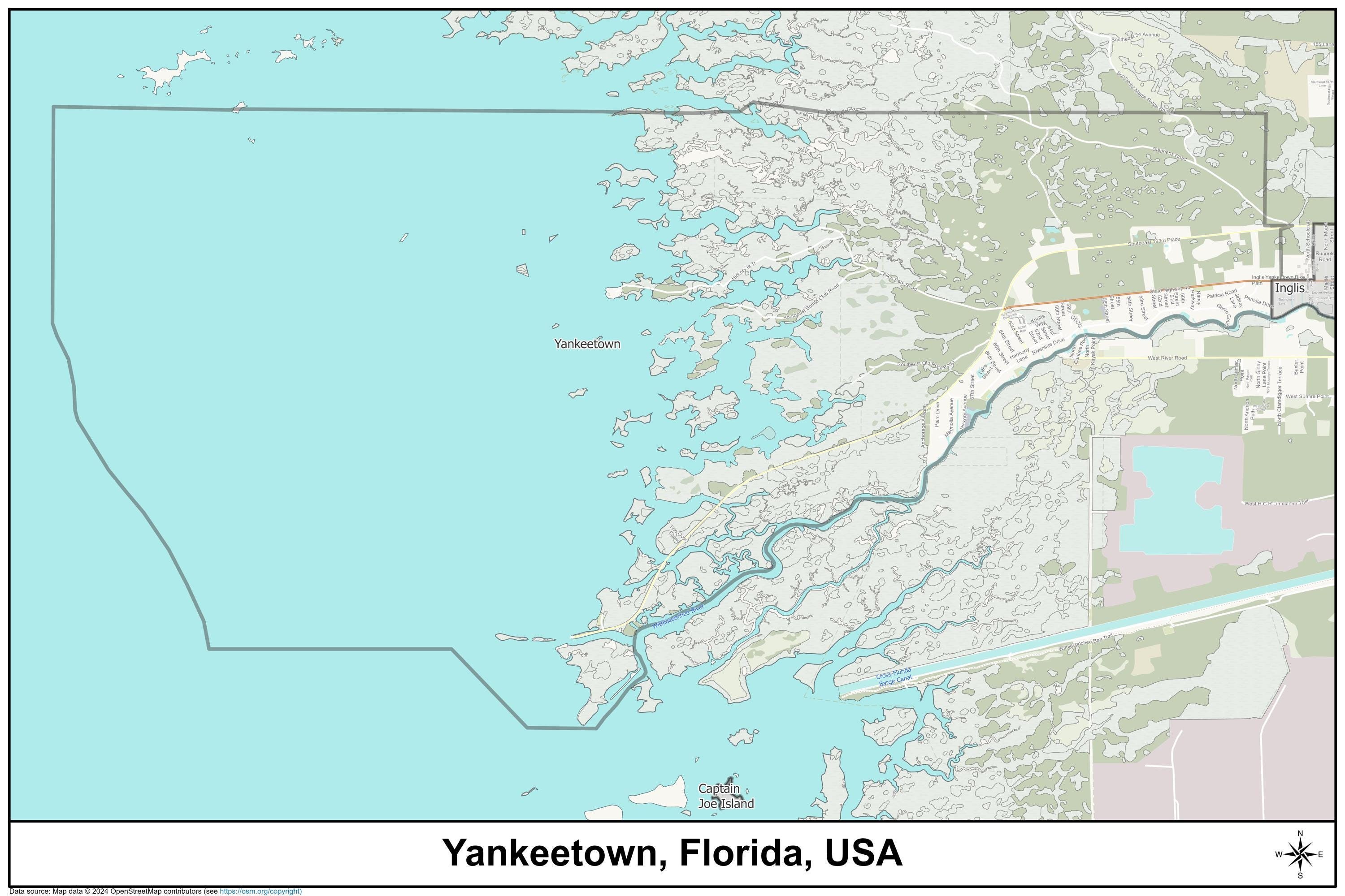 Yankeetown Florida Street Map | Digital Print Poster, 36x24 Inch ...