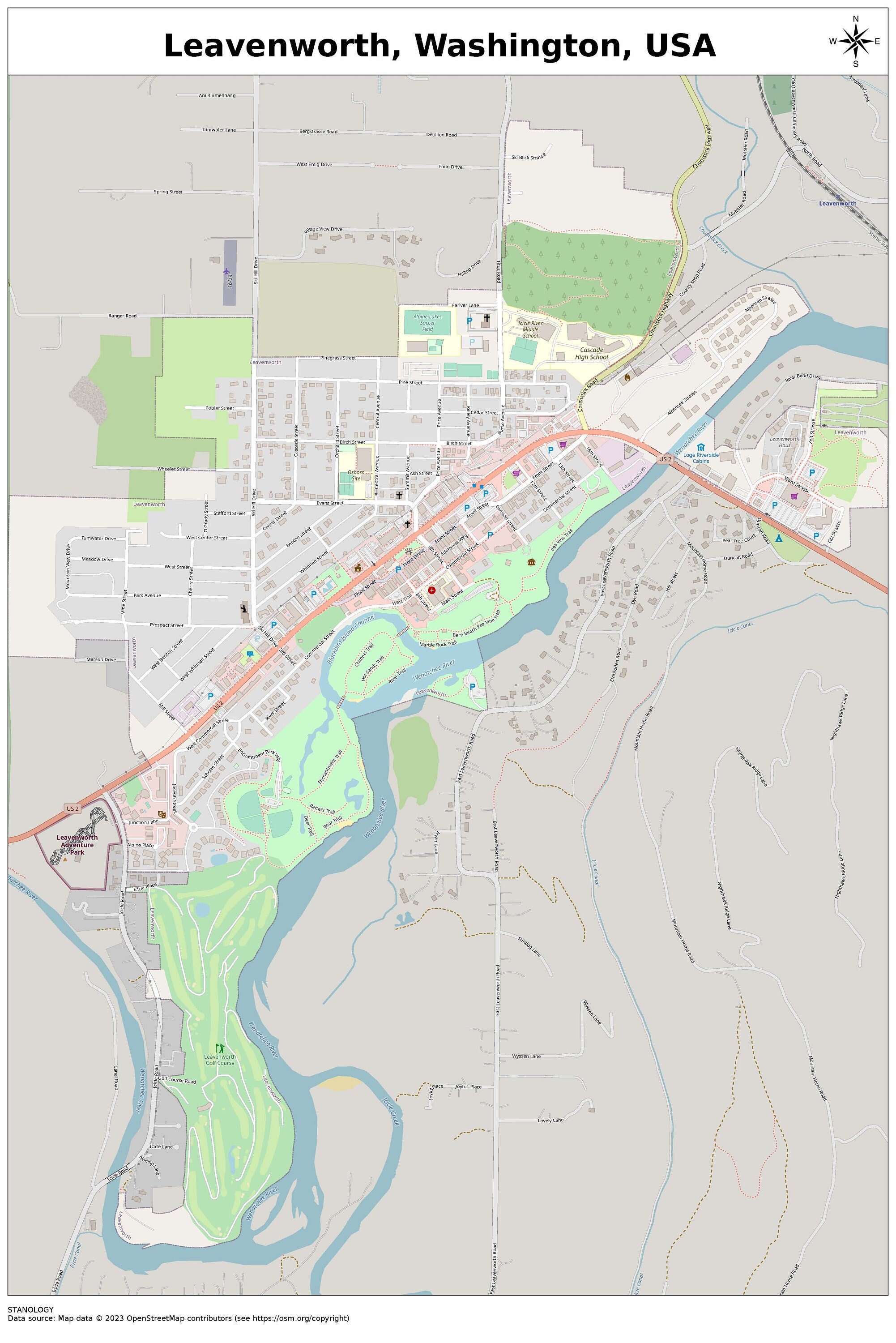 Leavenworth, Washington Map With STREET LABELS, Digital Print Poster ...