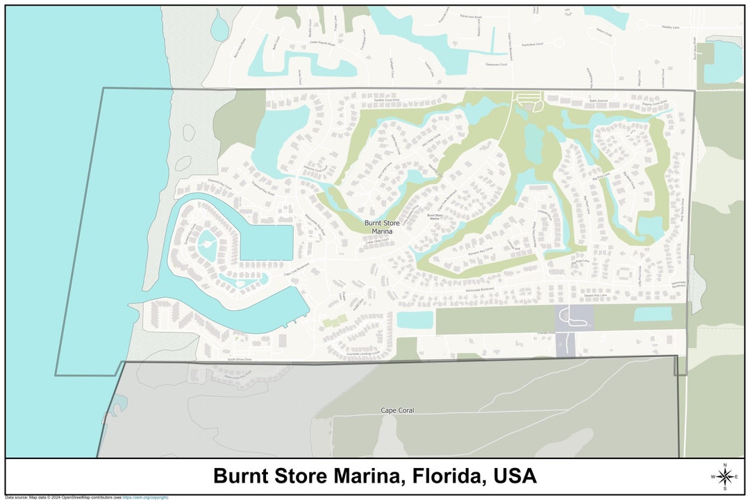 Burnt Store Marina Florida Street Map | Digital Print Poster, 36x24 ...