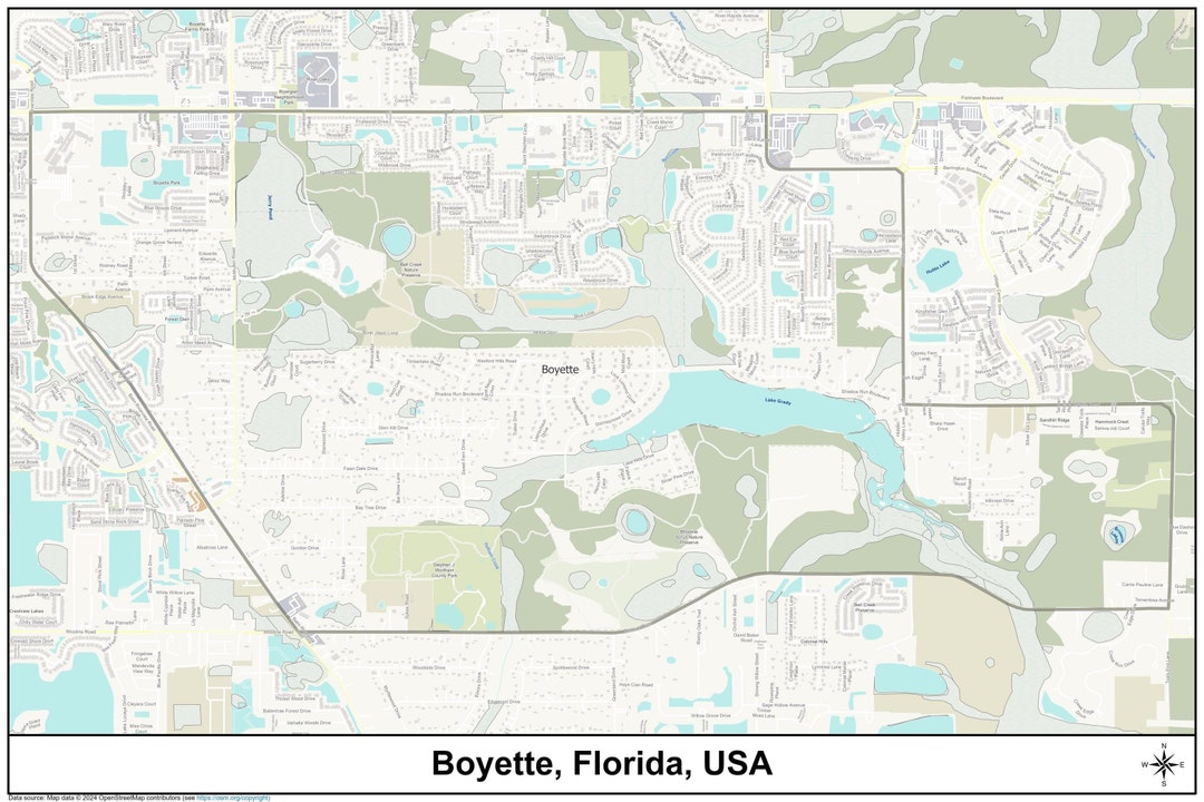 Boyette Florida Street Map | Digital Print Poster, 36x24 Inch Printable ...