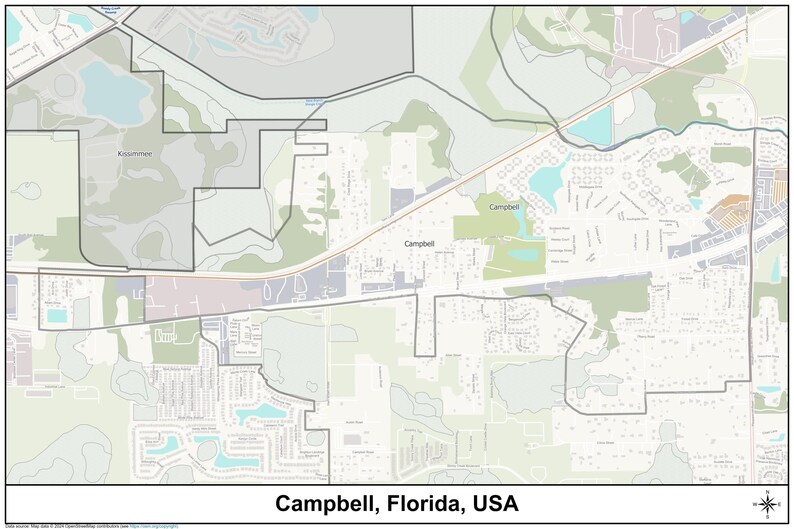Campbell Florida Street Map | Digital Print Poster, 36x24 Inch ...