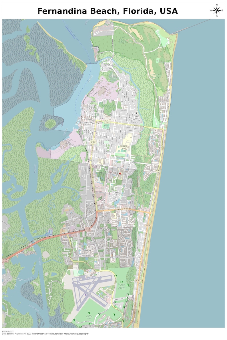 Fernandina Beach, Florida Map With STREET LABELS, Digital Print Poster ...