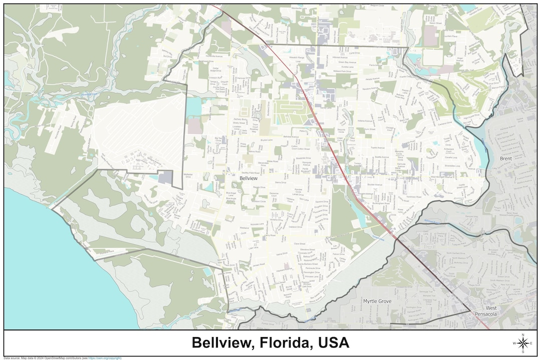Bellview Florida Street Map | Digital Print Poster, 36x24 Inch ...
