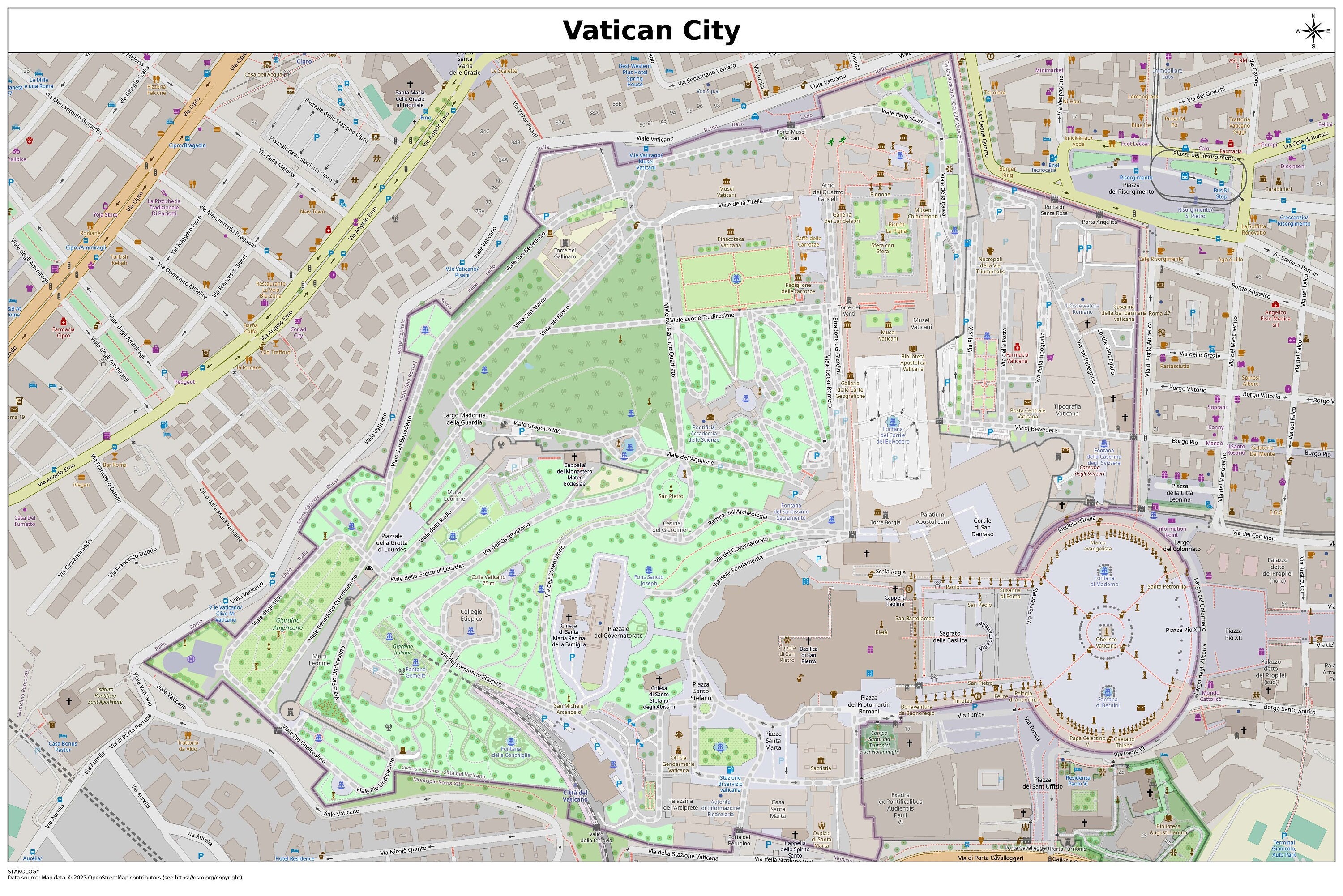 Vatican City Map With STREET LABELS, Digital Print Poster, Printable Map, City Street Road Map ...