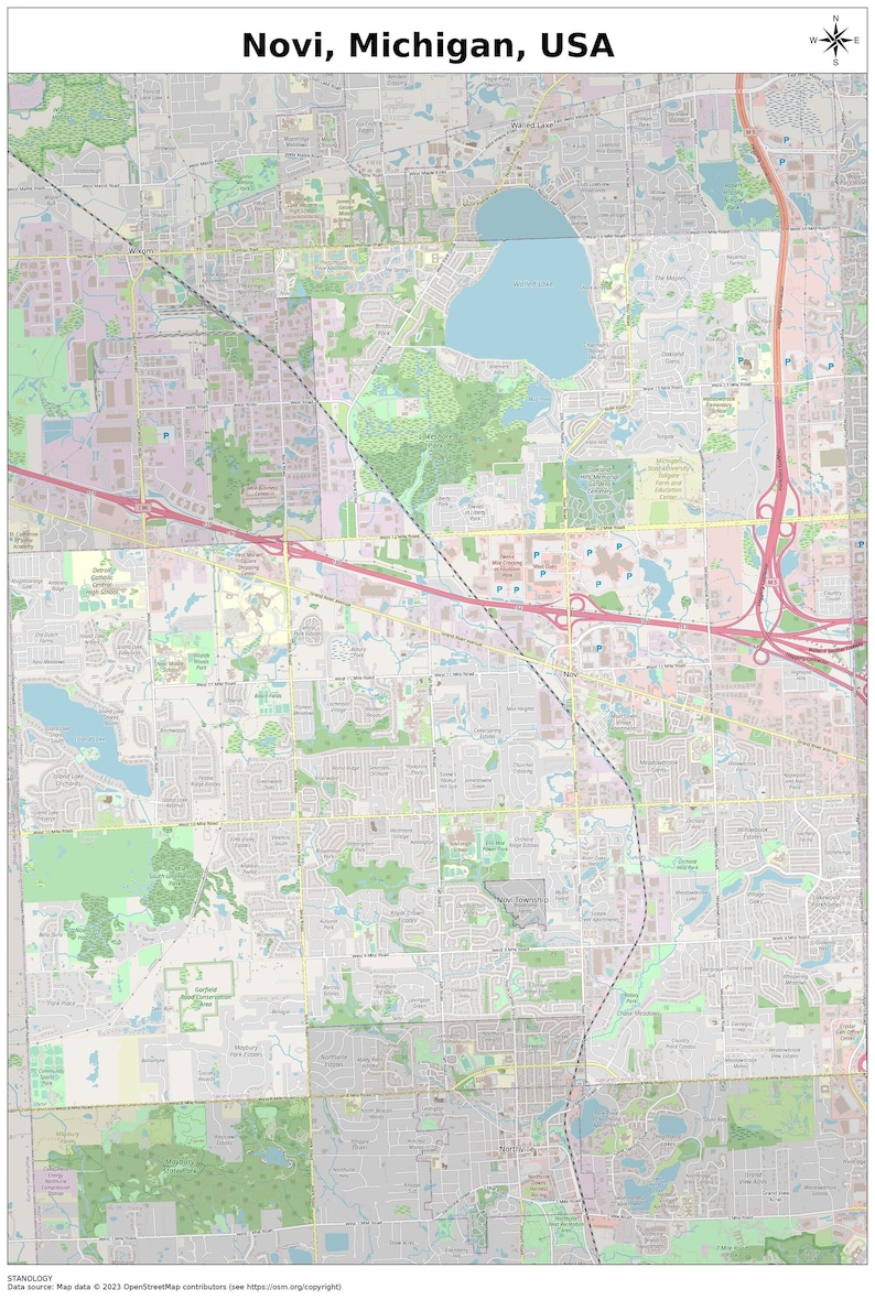 Novi, Michigan Map, Digital Print Poster, Printable Map, City Street ...