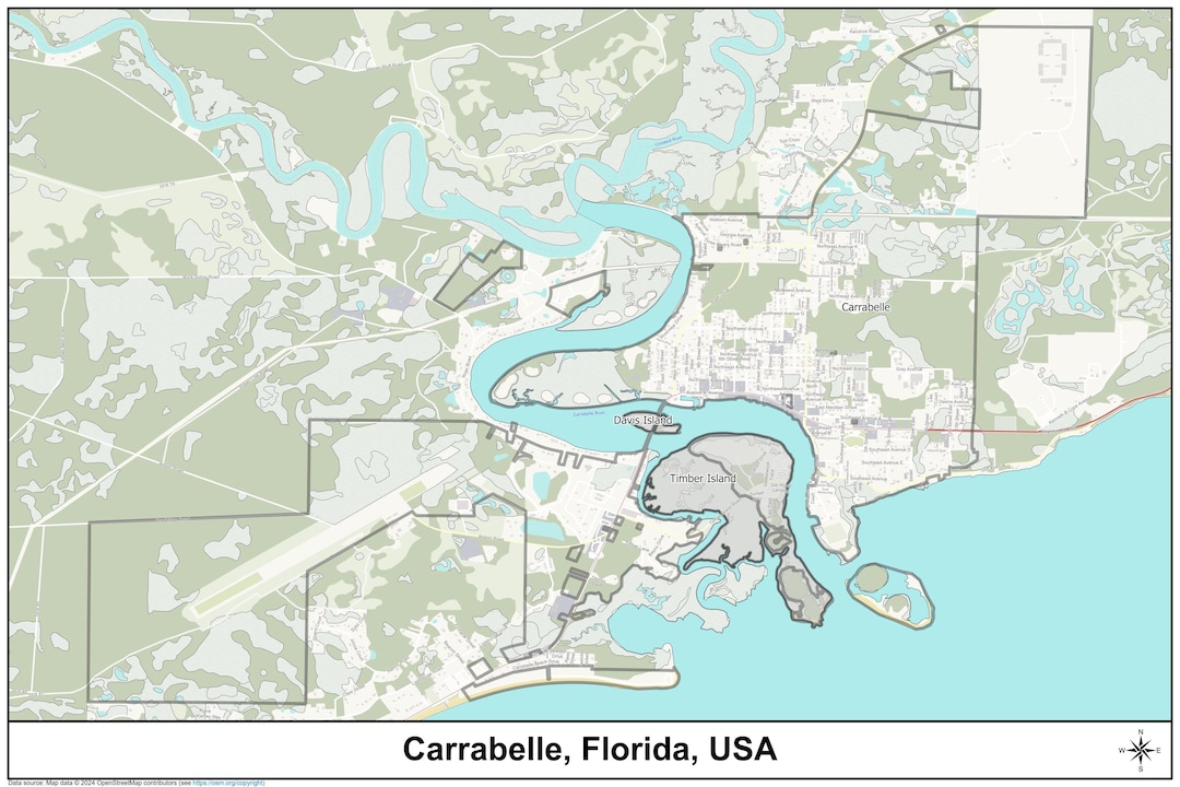 Carrabelle Florida Street Map | Digital Print Poster, 36x24 Inch ...