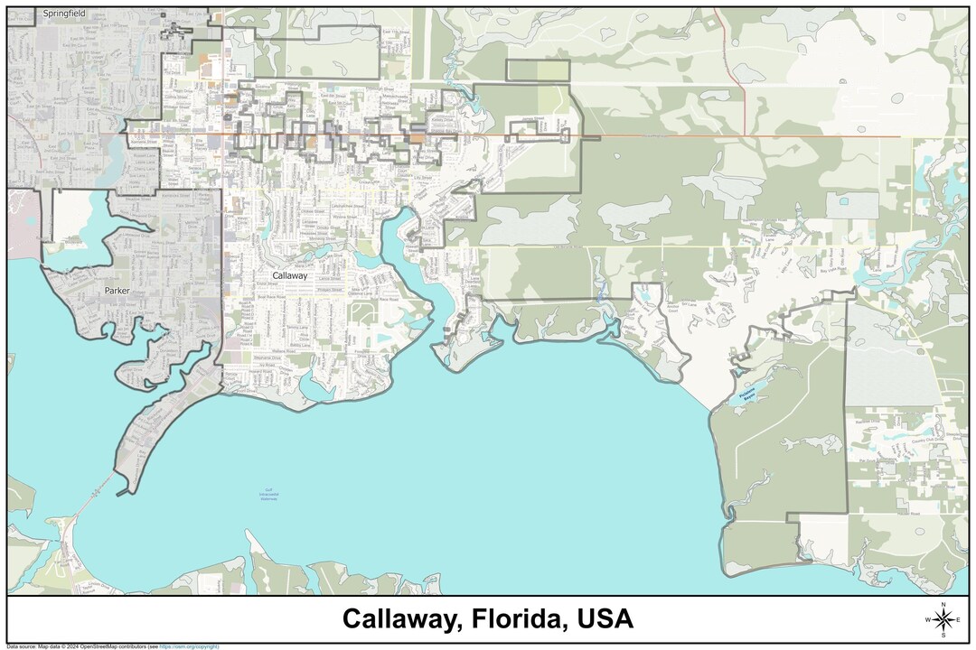 Callaway Florida Street Map | Digital Print Poster, 36x24 Inch ...