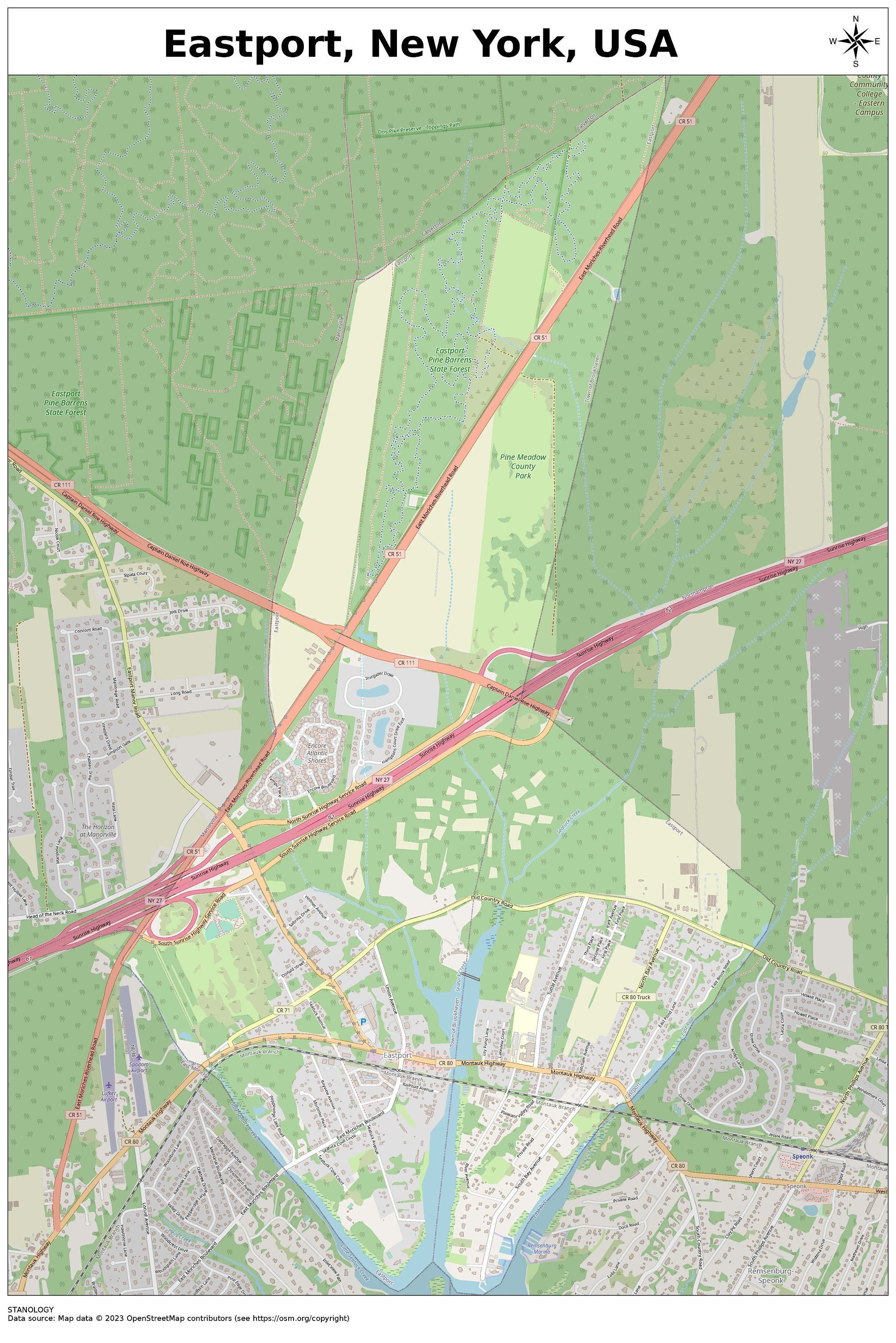 Eastport, New York Map With STREET LABELS, Digital Print Poster ...