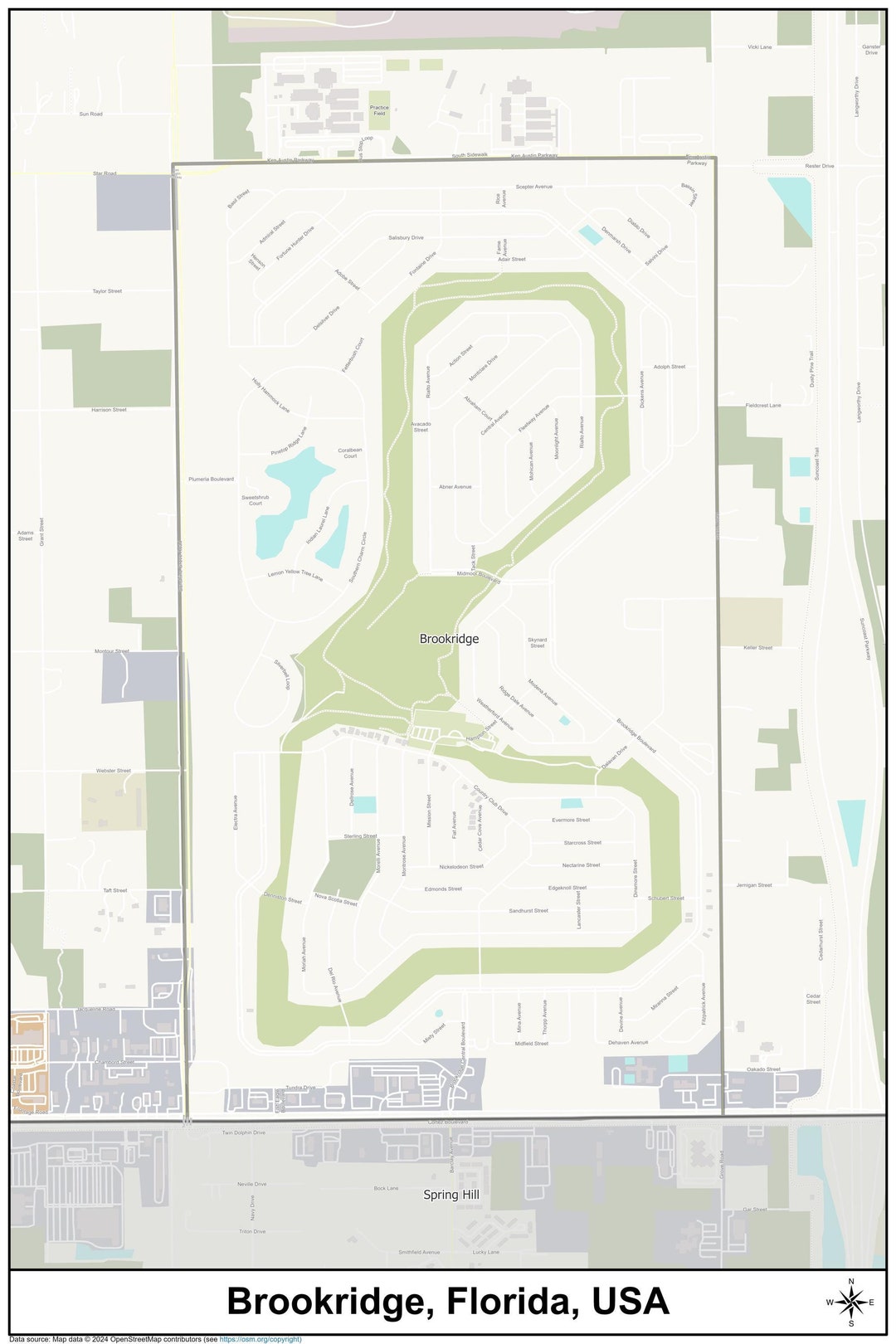 Brookridge Florida Street Map | Digital Print Poster, 24x36 Inch ...