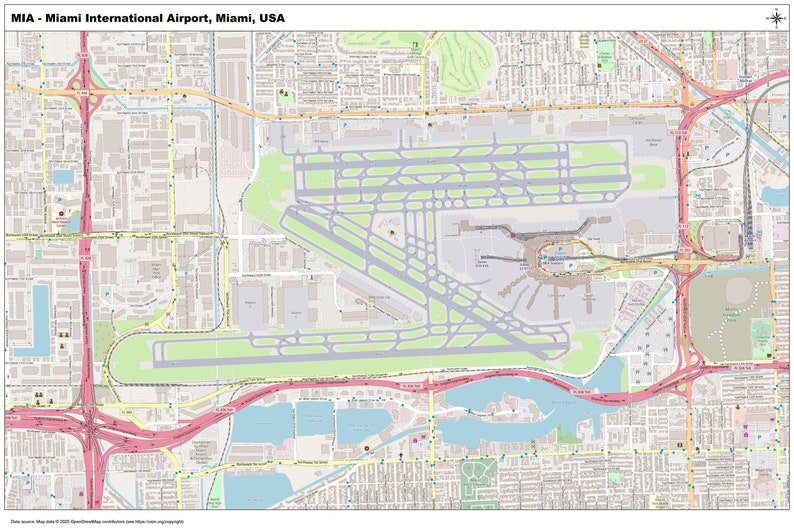 Miami International Airport (MIA) USA Map | 36x24 Printable Airport ...