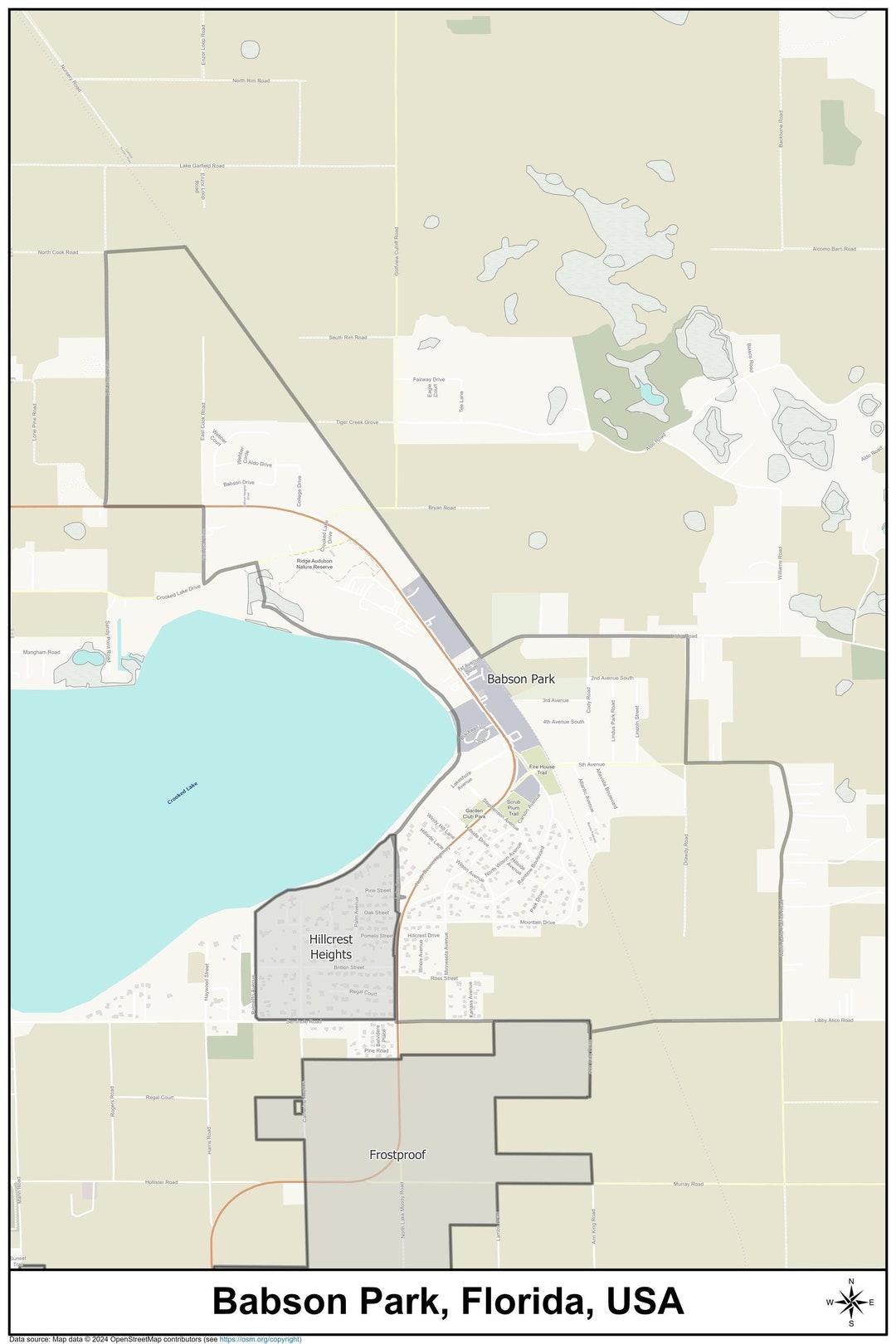 Babson Park Florida Street Map | Digital Print Poster, 24x36 Inch ...