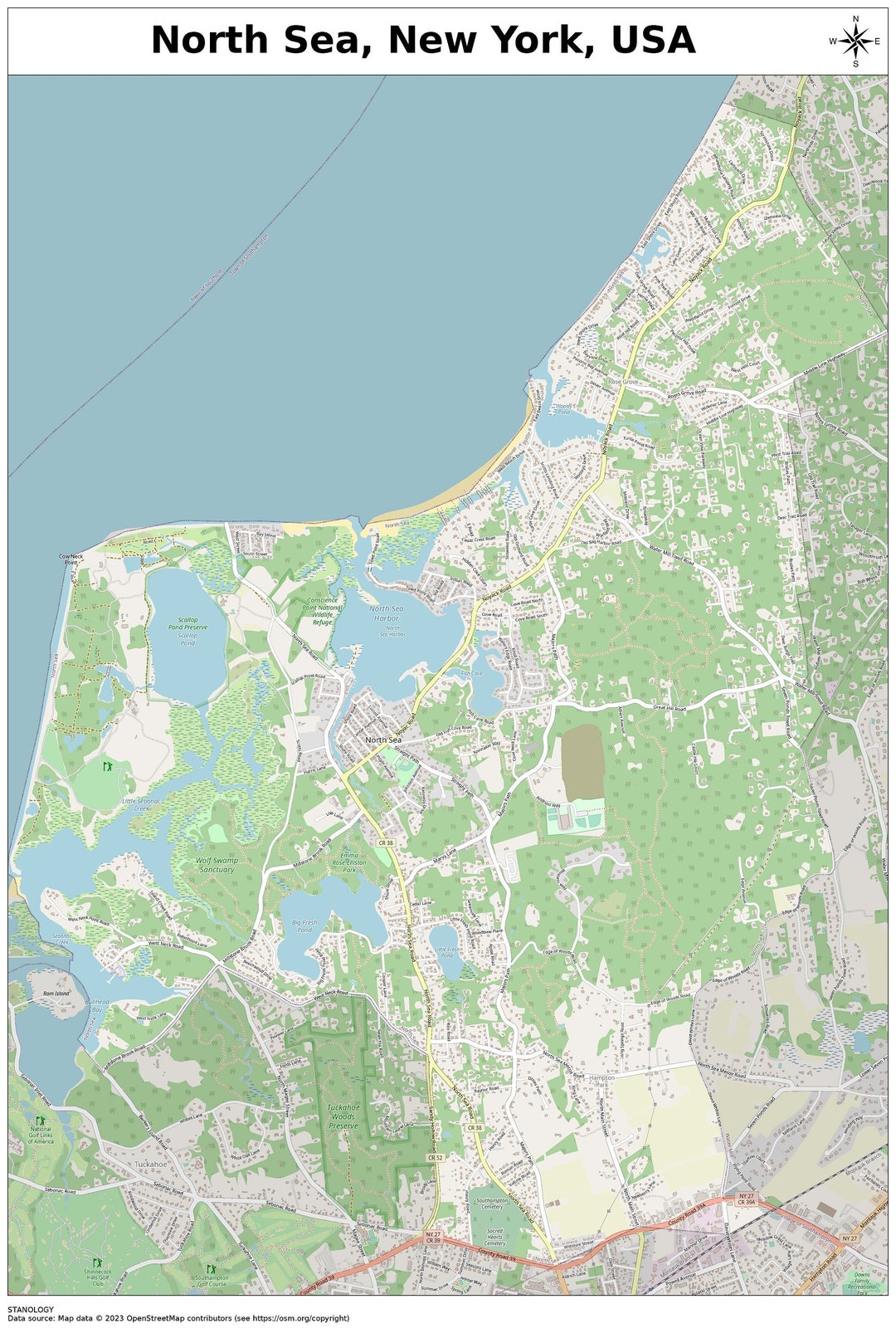 North Sea New York Map With STREET LABELS Digital Print - Etsy