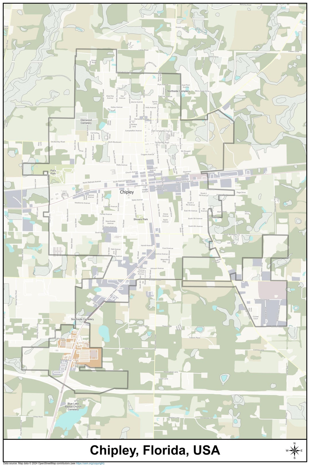 Chipley Florida Street Map | Digital Print Poster, 24x36 Inch Printable ...