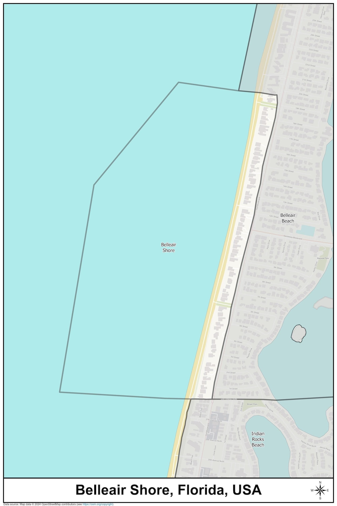 Belleair Shore Florida Street Map | Digital Print Poster, 24x36 Inch ...