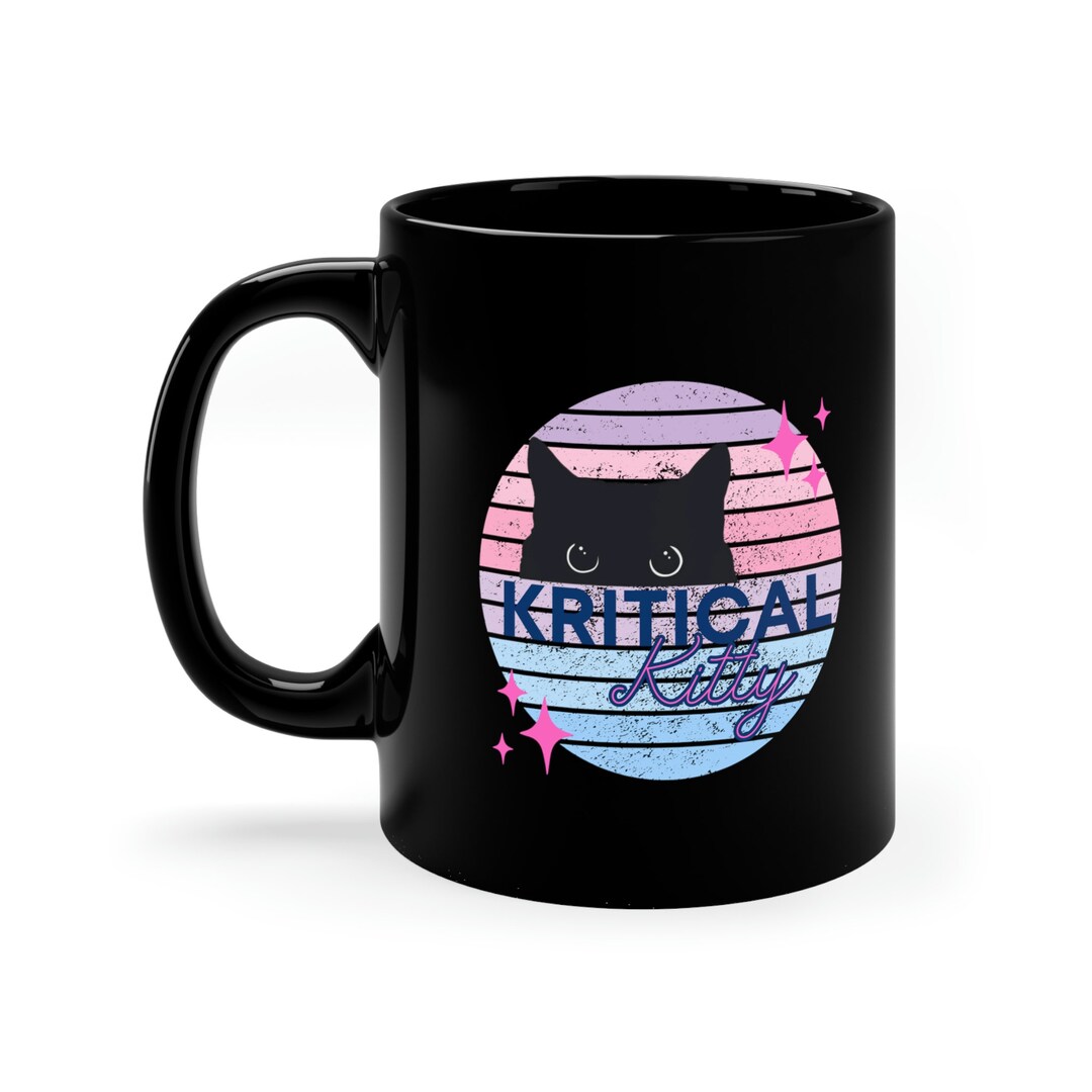 Peeking Cat (pink Stars) | Kritical Kitty Mug | 11oz Black Mug | Gift ...