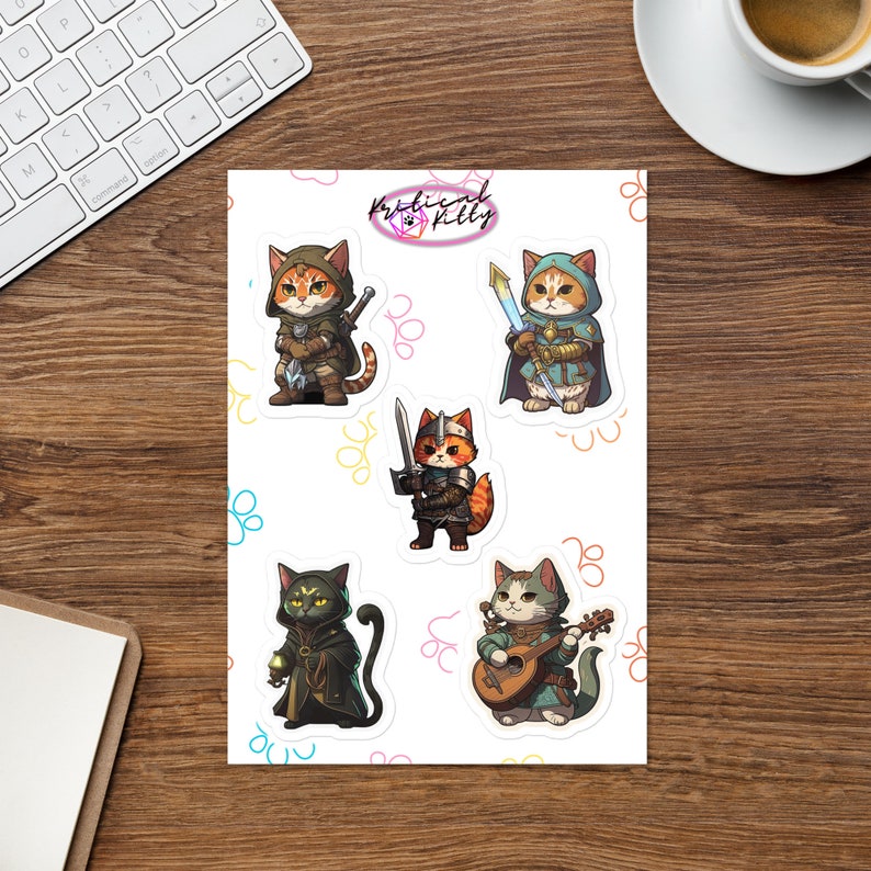 D&D | Cats | 5 Sticker Sheet | Kritical Kitty | Cleric | Warrior ...