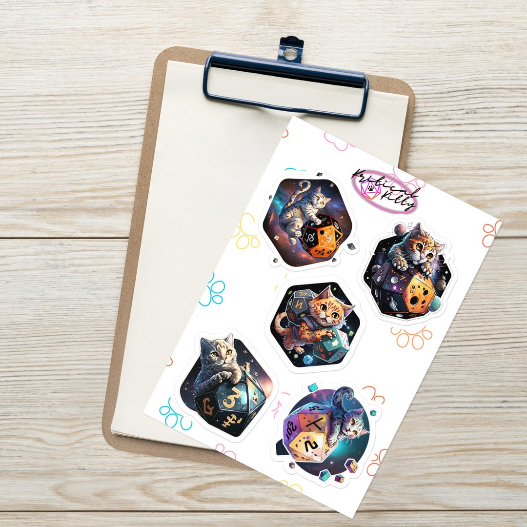 D&D | Cats | 5 Sticker Sheet | Kritical Kitty | Cat's in Space | Cool ...