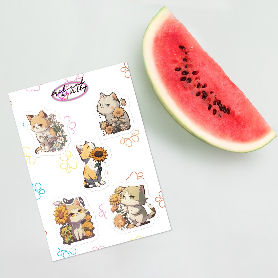 Flower Cats | 5 Sticker Sheet | Cute Cats With Flowers | Stickers for ...