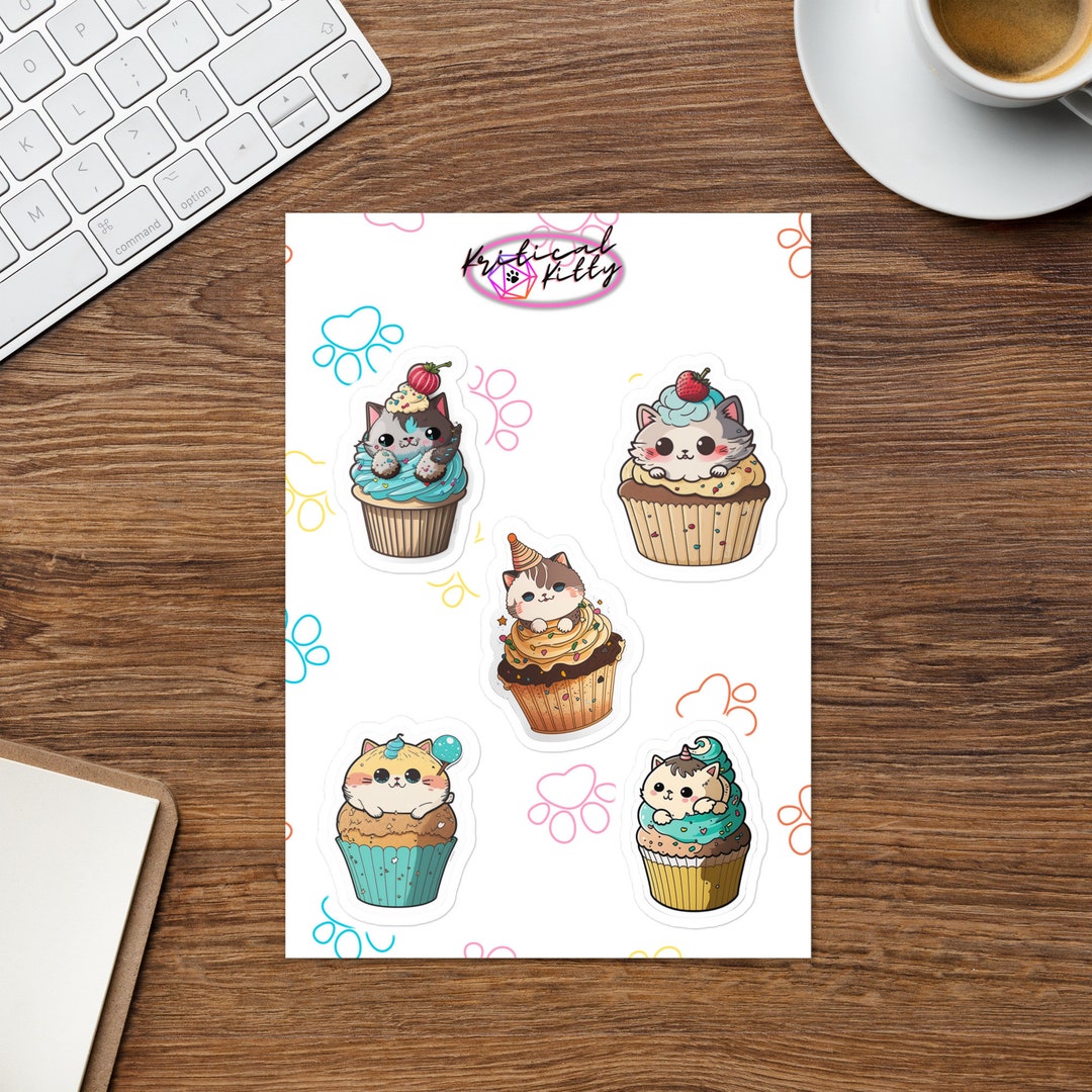 Cupcake Cats | 5 Sticker Sheet | Cute Cats in Food | Stickers for ...