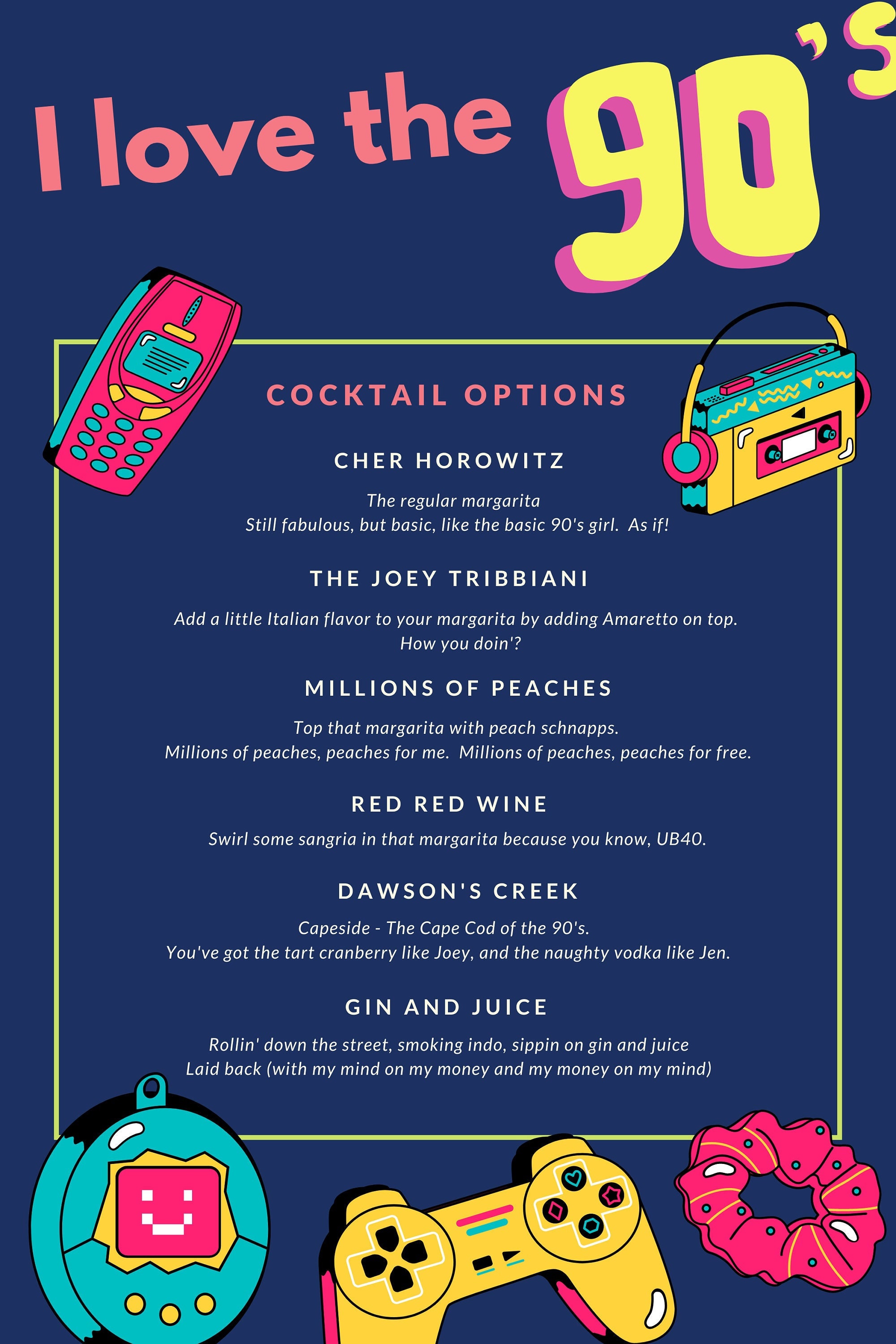 I Love the 90's Drink Menu - Etsy