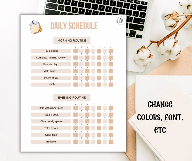 Daily Schedule Template Canva for Kids Adults Routine Chart Rhythm ...