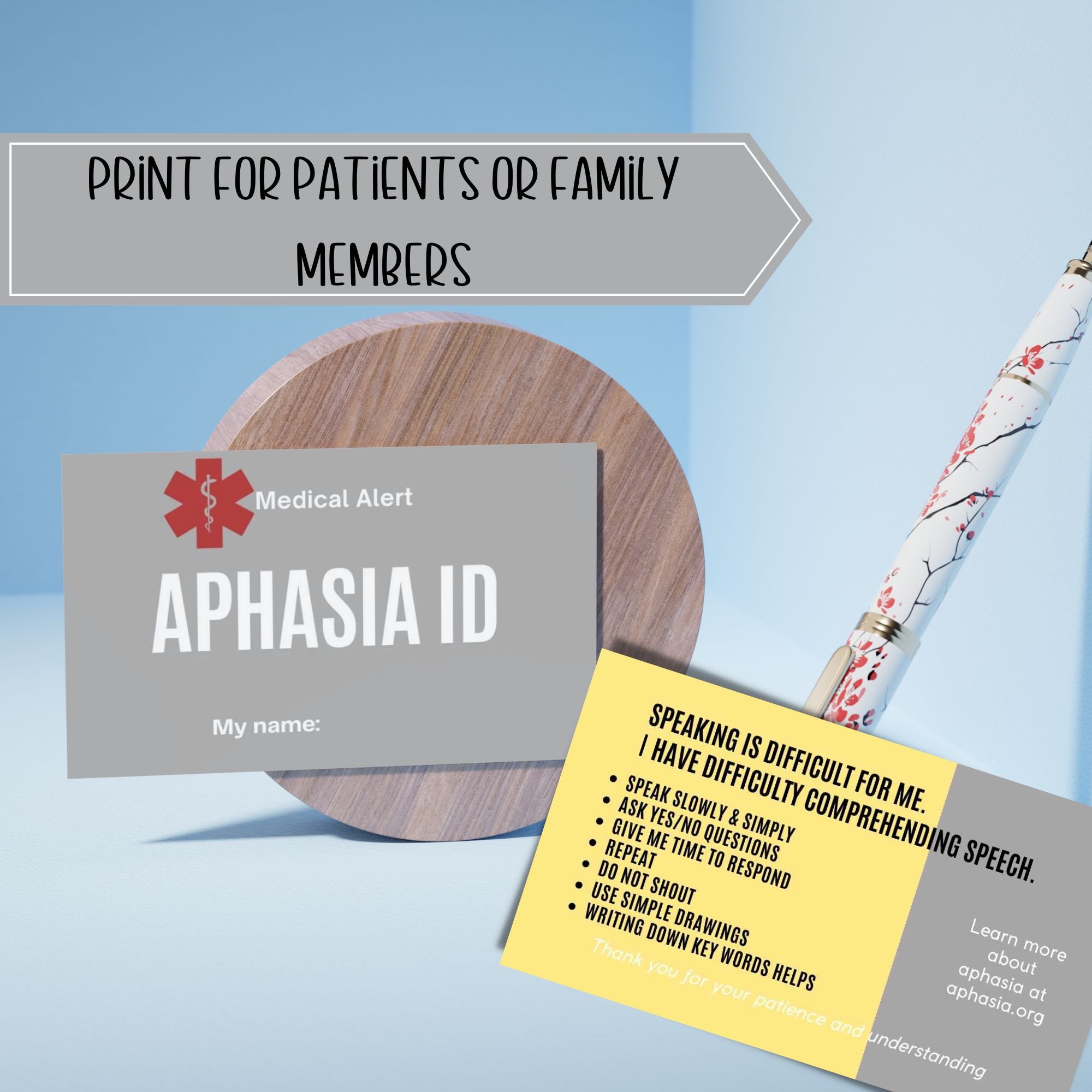Aphasia ID Card EDITABLE Printable Digital Identification Card Patient ...