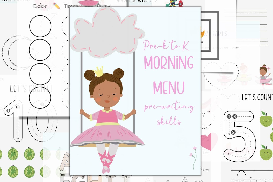 Preschool Ballerina Pre-writing Morning Menu Pre-k to K, Tracing Pages ...