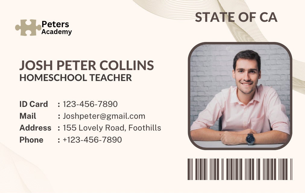 Homeschool Card ID Card Template EDITABLE Printable Digital ...