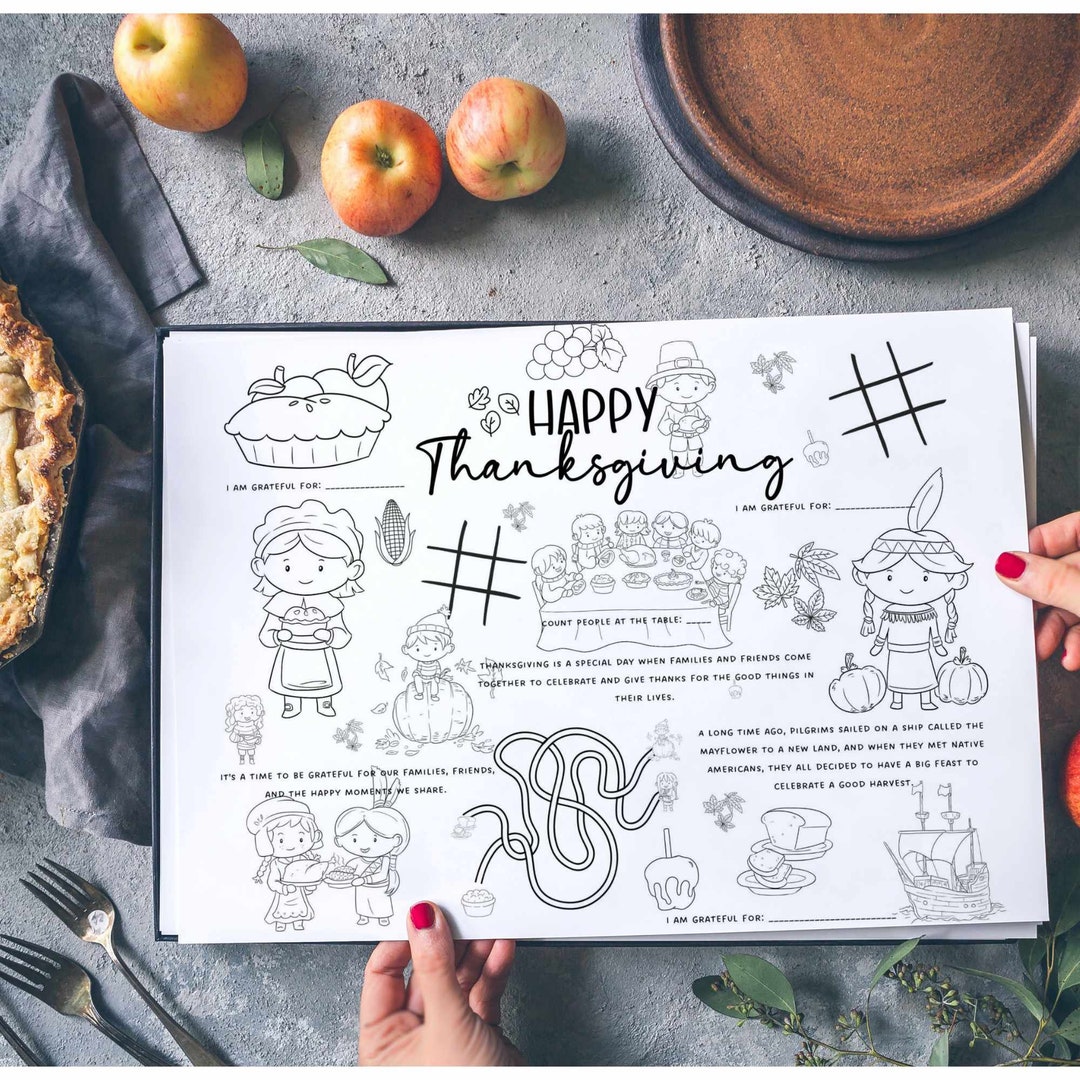 Thanksgiving Coloring Pages Placemat: Holiday Activity Page - Etsy