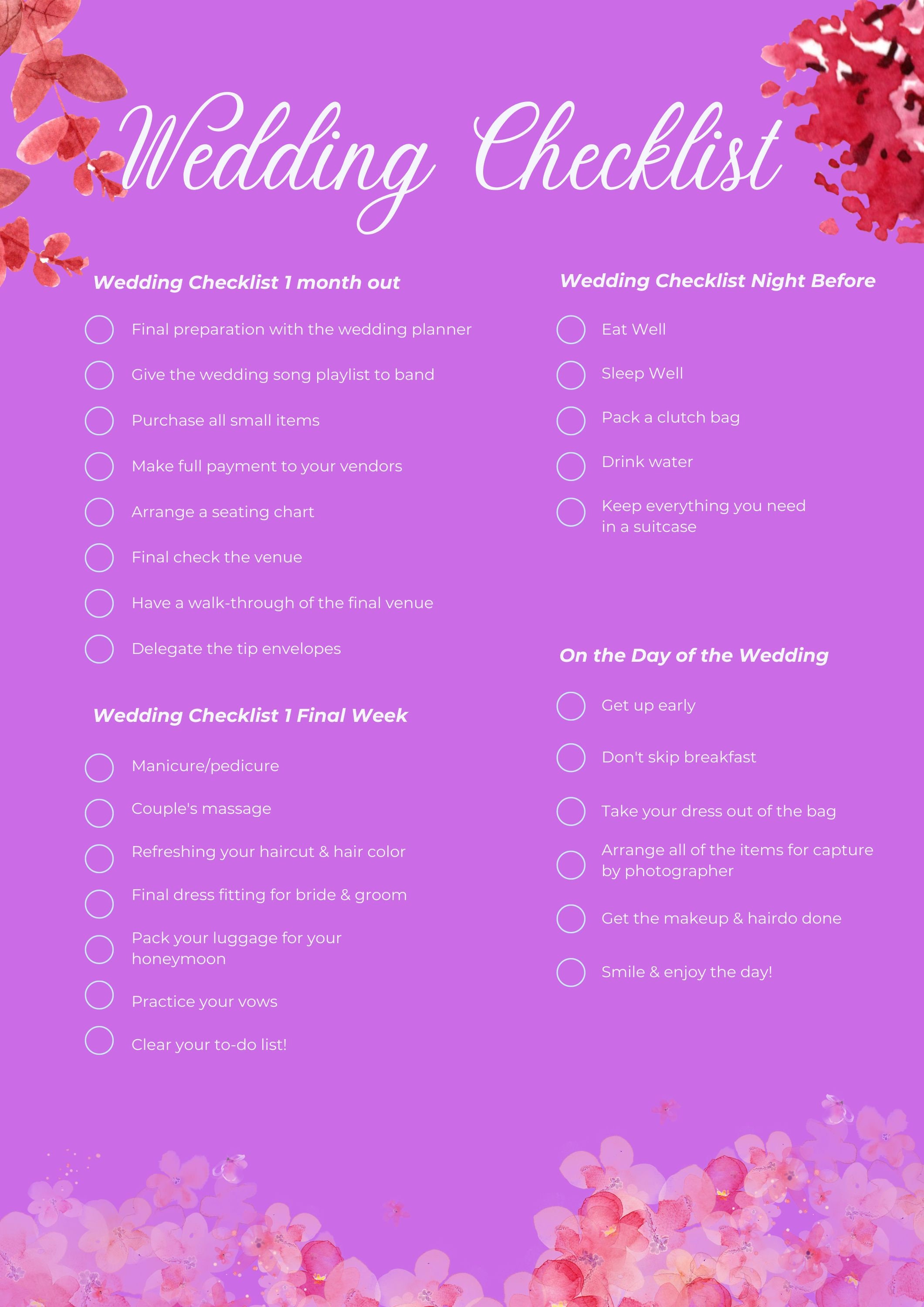 Wedding Checklist Printable, Wedding Checklist, Printable Wedding ...
