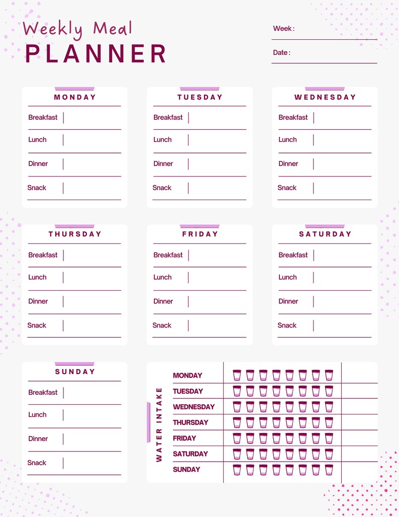 Meal Planner Printable, Weekly Food Diary, Meal Tracker, Food Journal ...