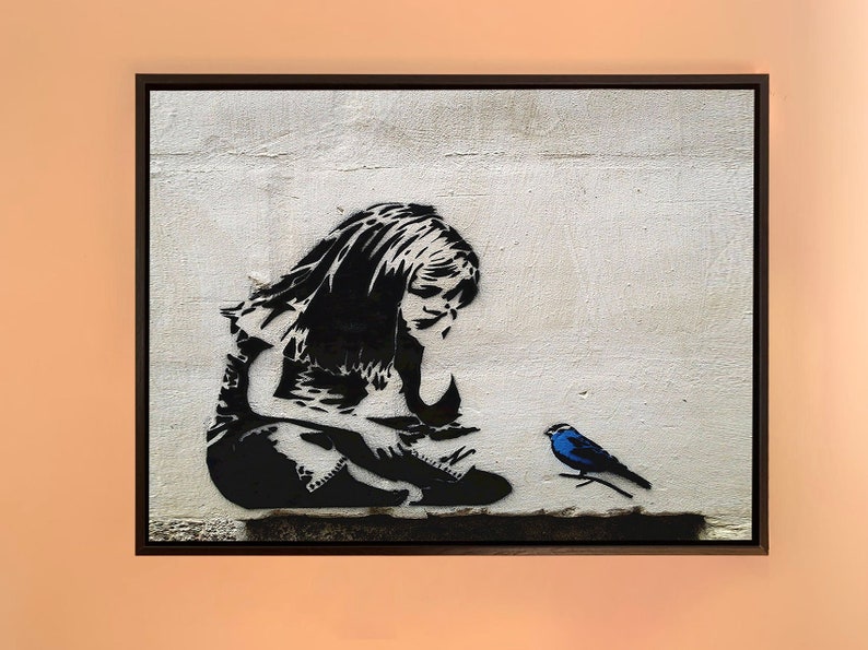 Banksy Girl With Blue Bird Wall Art Banksy Graffiti Paintings - Etsy
