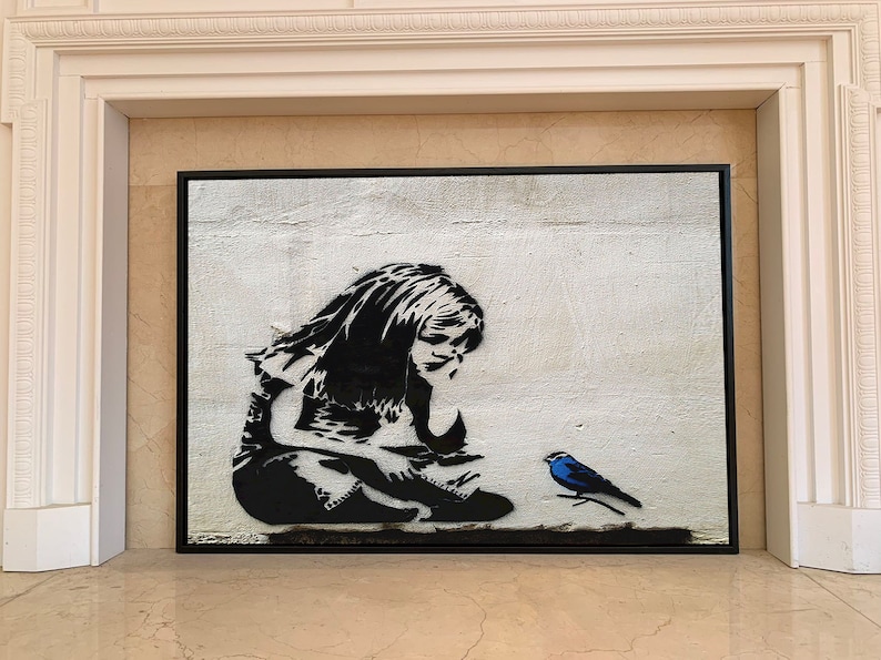 Banksy Girl With Blue Bird Wall Art Banksy Graffiti Paintings - Etsy