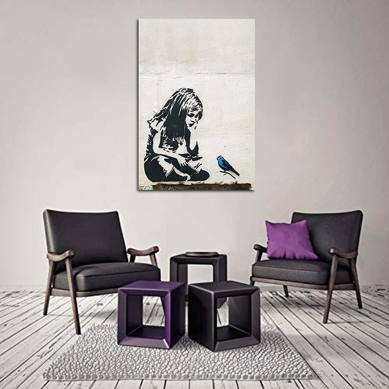 Banksy Girl With Blue Bird Wall Art Banksy Graffiti Paintings - Etsy