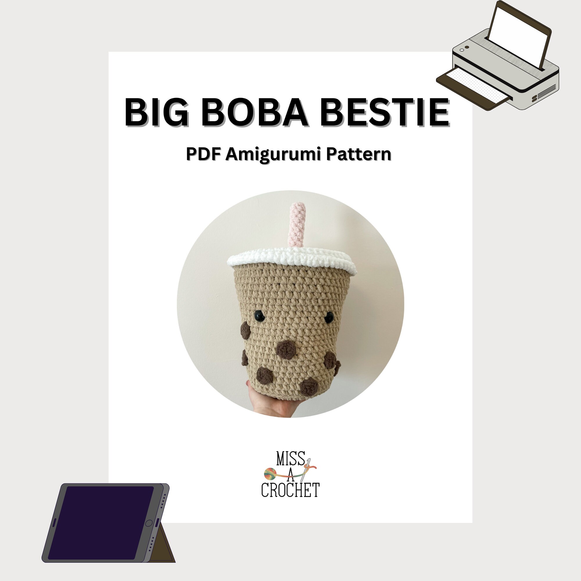 PATTERN Big Boba Bestie Crochet Pattern, Amigurumi Crochet Boba Pattern ...