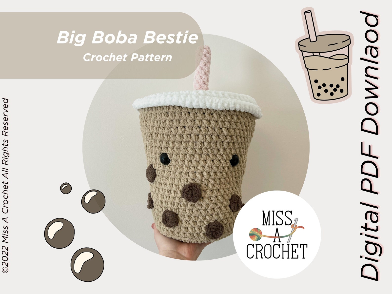 PATTERN Big Boba Bestie Crochet Pattern, Amigurumi Crochet Boba Pattern ...