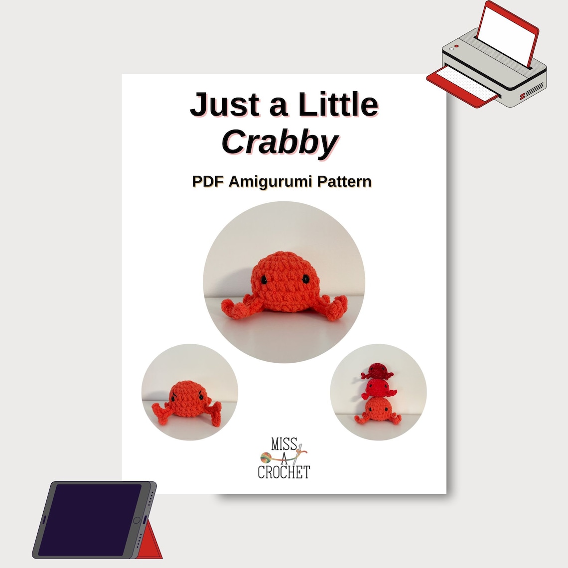 NO-SEW PATTERN Just a Little Crabby Crochet, Pdf Digital Crochet ...
