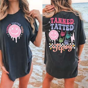 Tanned Tatted and Tipsy Svg, Summer Smiley Face Sublimation Design, Tan ...