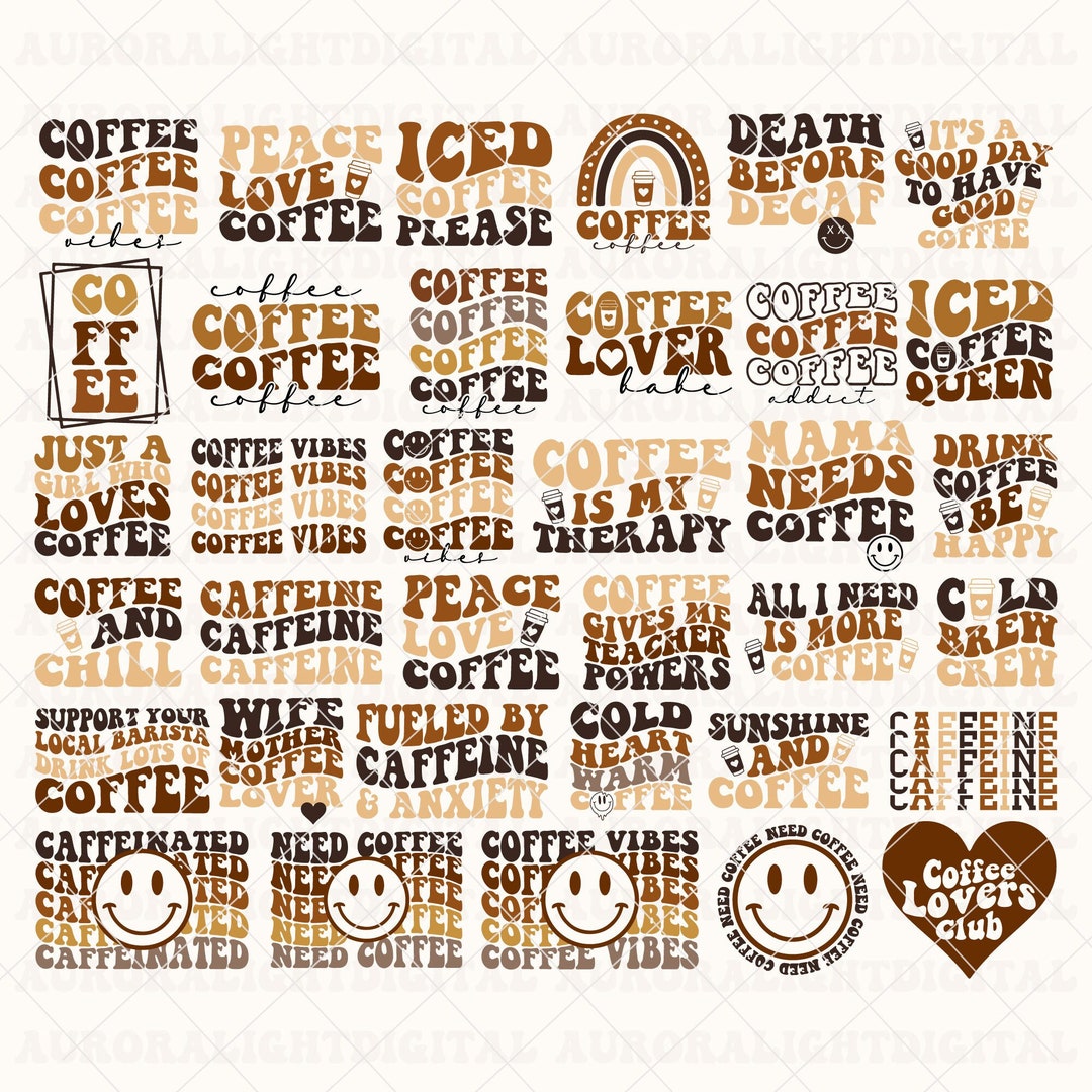 Retro Coffee Svg, Coffee Svg, Iced Coffee Svg, Wavy Coffee Svg, Hippie ...