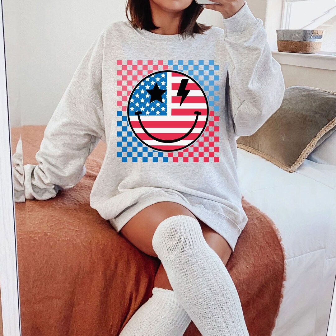 Retro America Smiley Face Svg 4th of July Svg American Flag - Etsy