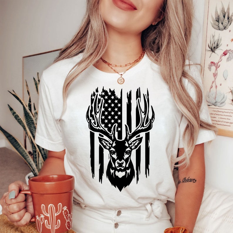 Hunting SVG, Deer SVG, Distressed Flag Svg, Forest SVG, Deer Scene Svg for Shirt, Cricut ...