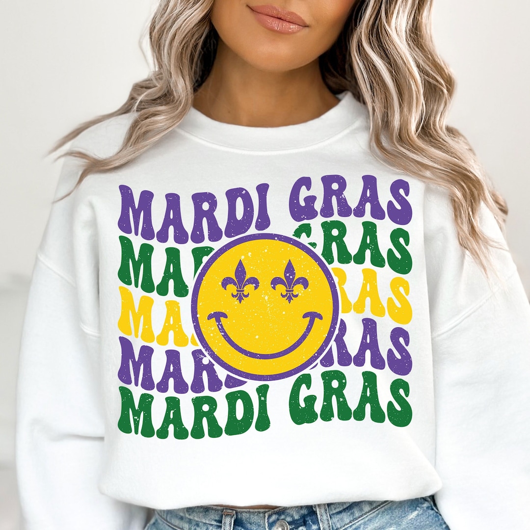 Mardi Gras Smiley SVG PNG, Mardi Gras Beads Svg, Fat Tuesday Svg, Mardi ...