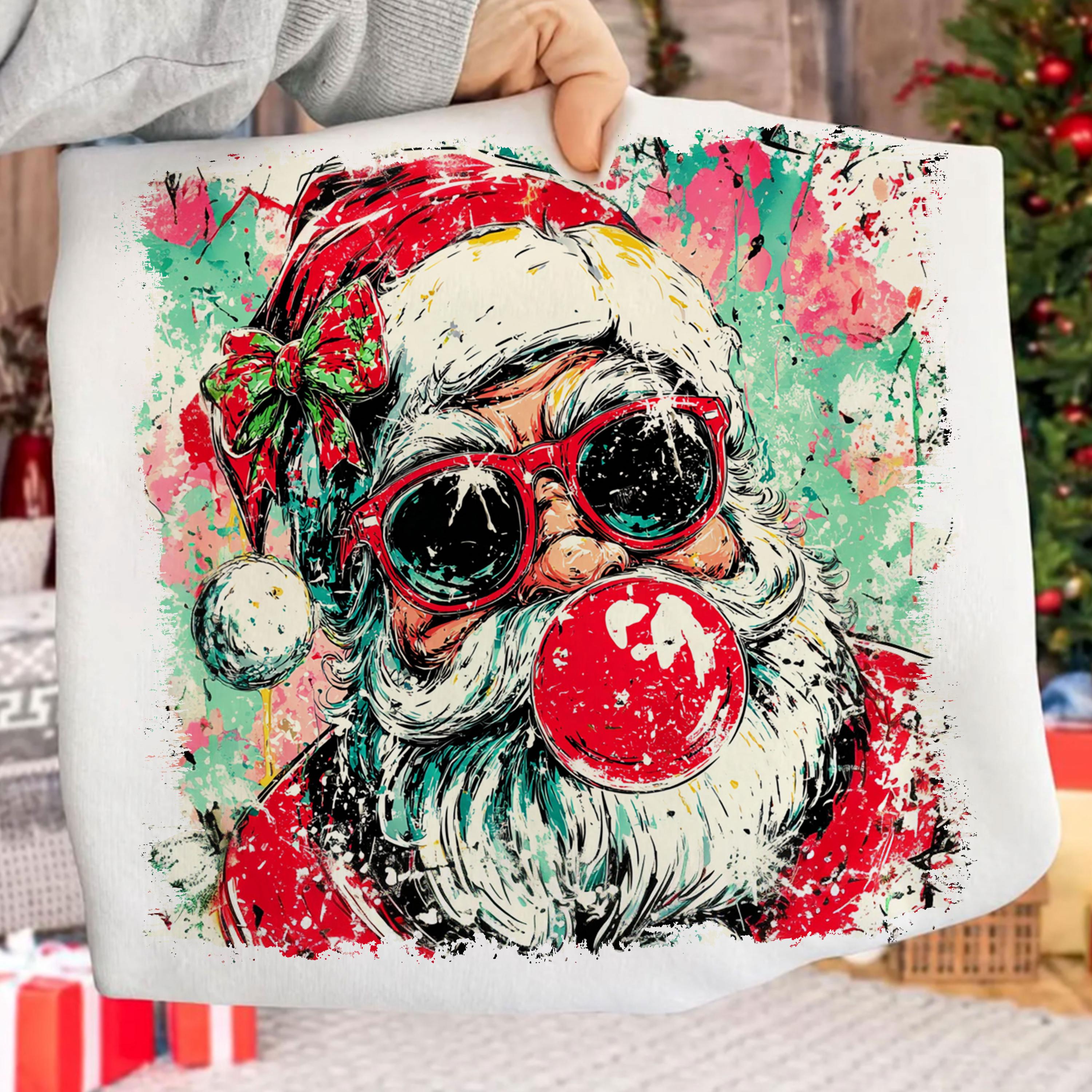 Preppy Santa Clause Png, Coquette Christmas Png Design, Glitter Santa ...